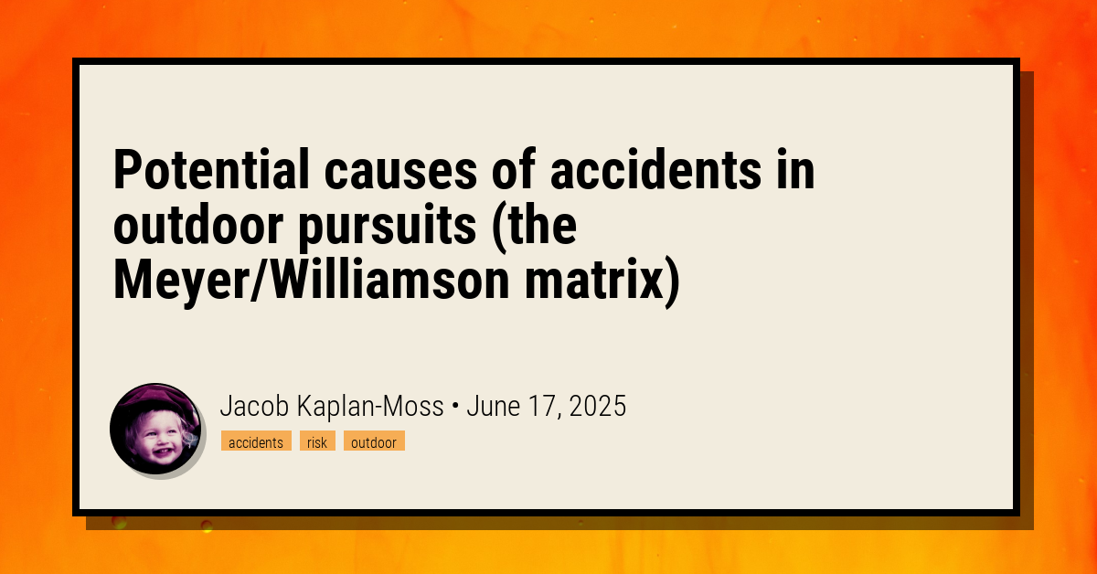 Potential causes of accidents in outdoor pursuits (the Meyer/Williamson ...